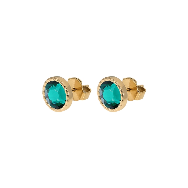 Qudo Gold Earrings Bocconi Flat 9mm - Emerald - McCloys Jewellery