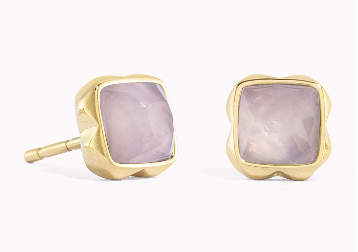 Coeur de Lion Gold Studs Rose Quartz - October - McCloys Jewellery