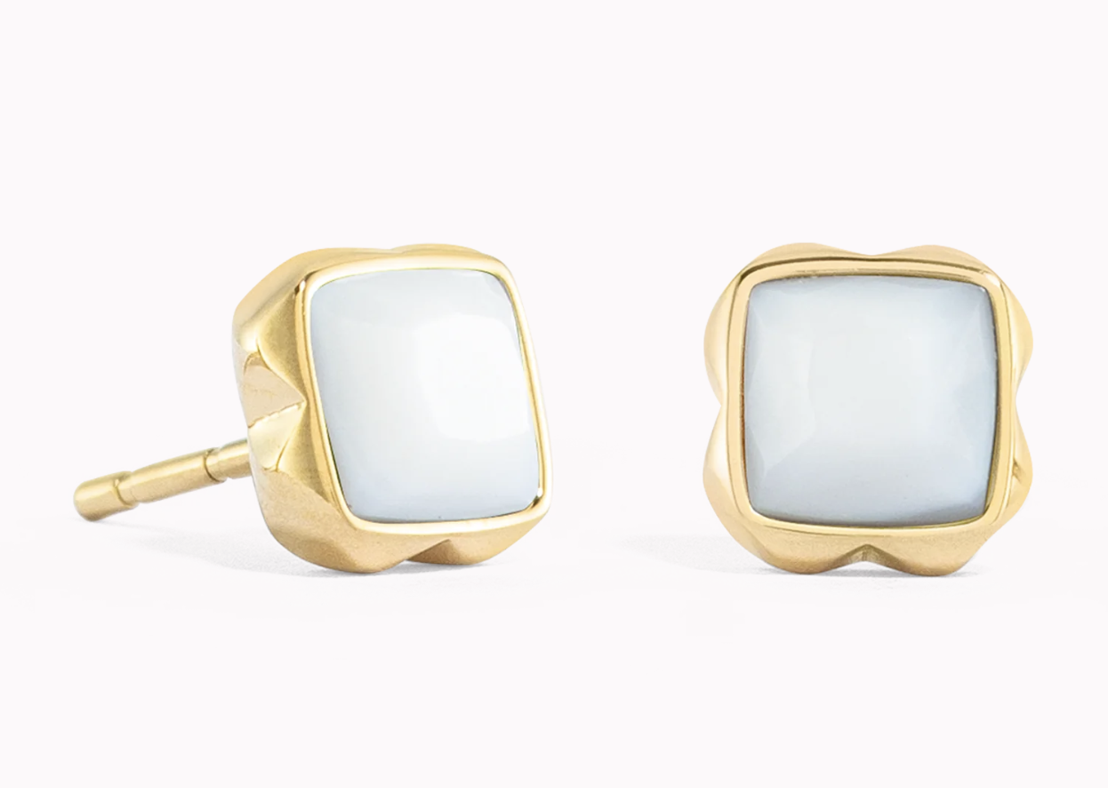 Coeur de Lion Gold Studs White Quartz - April - McCloys Jewellery