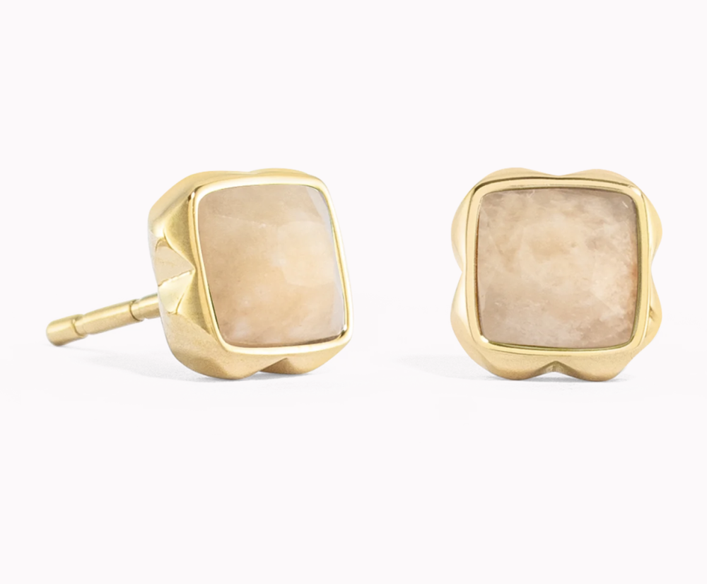 Coeur de Lion Gold Studs Cream Jade - June - McCloys Jewellery
